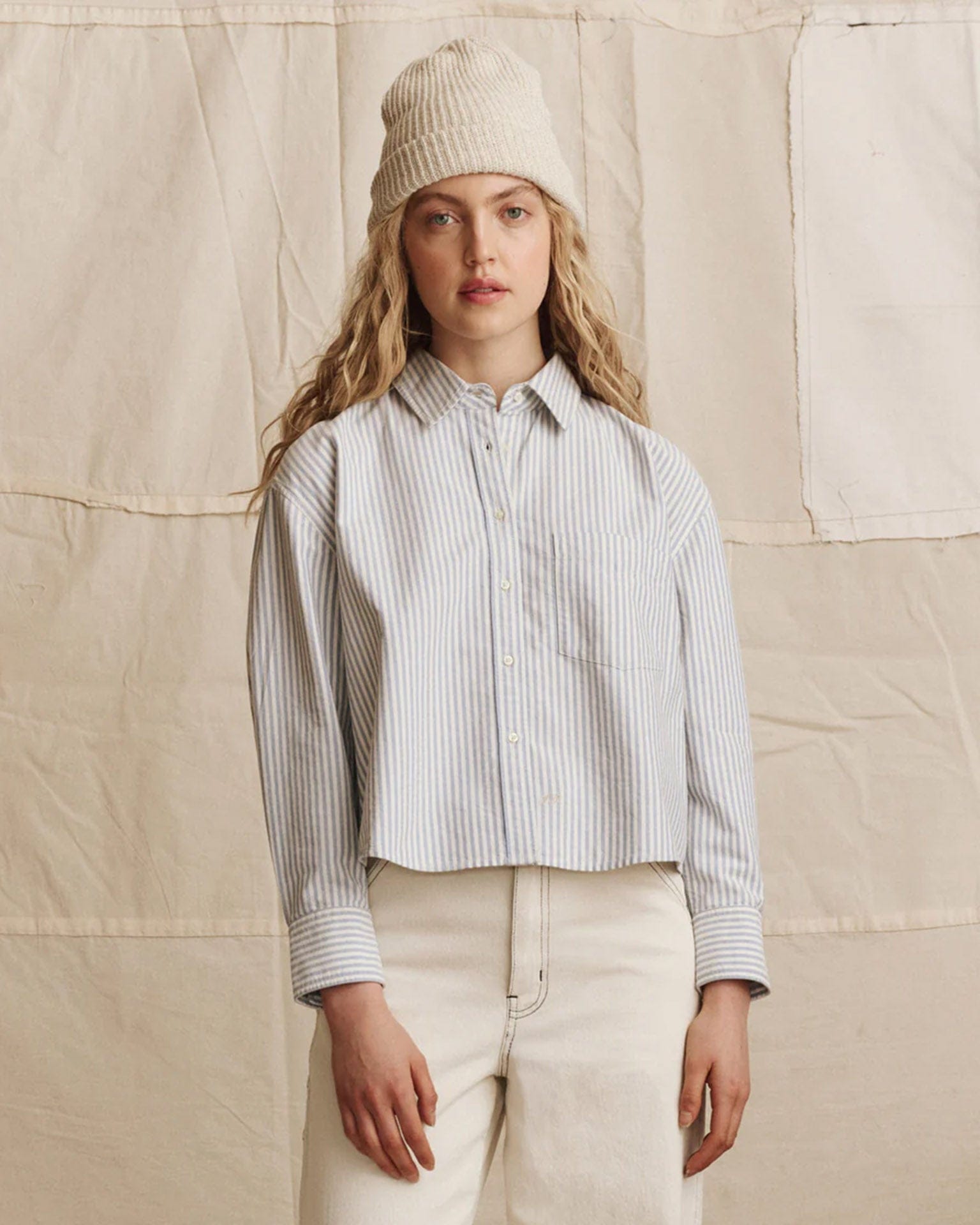 The Cropped Oxford Shirt in Soft Blue Stripe – Bliss Boutiques